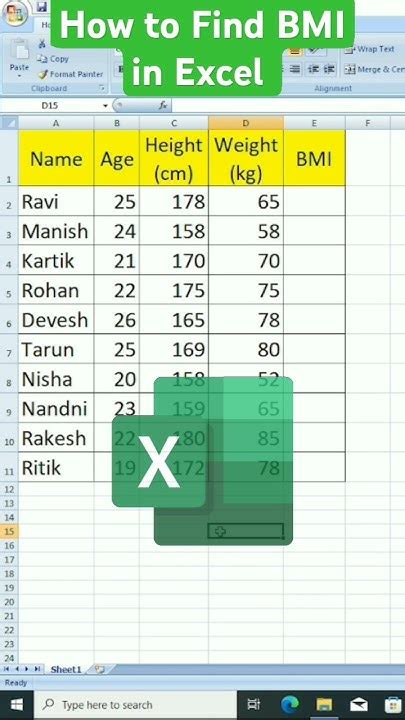 How To Find Bmi In Excel😎 Advance Excel 💯 Shorts Excel Exceltips Exceltutorial Computer
