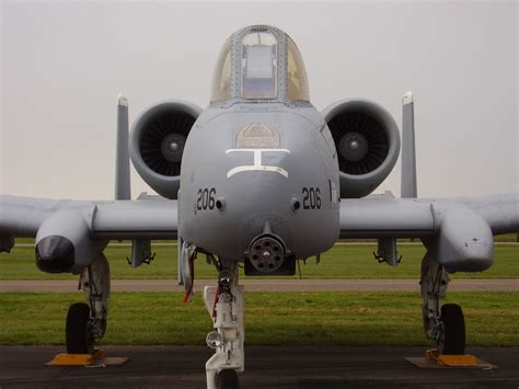 Front View Of An A 10 Showing The 30 Mm Cannon And Offset Front Landing