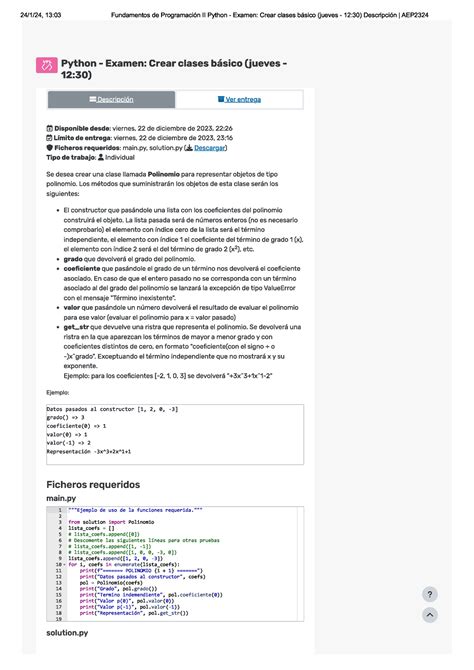 Examen Python 2 Crear Clases Basico Clase Polinomio Studocu