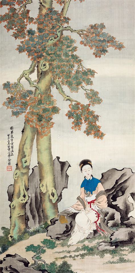 甲子（1924）年作 桐荫美人 镜片 设色绫本2018年秋季艺术品拍卖会上海嘉禾拍品价格图片拍卖专场拍卖会预展拍卖会结果卓克拍卖频道