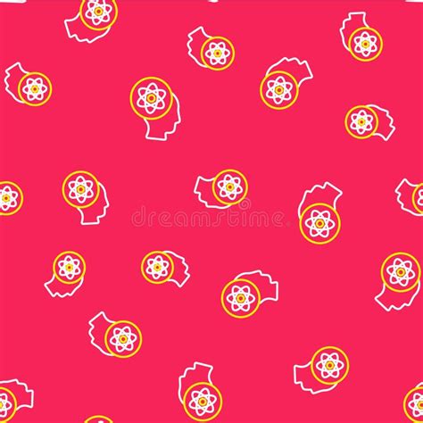 Line Atom Icon Isolated Seamless Pattern On Red Background Symbol Of Science Education