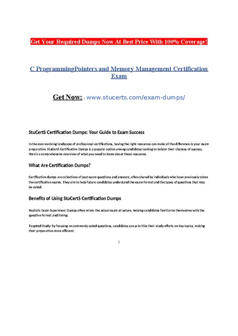 c programming pointers and memory management certification exam get your required dumps now at