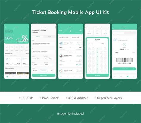 Ticket Booking Mobile App Ui Kit Premium Psd