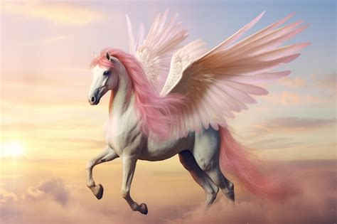 El Lindo Pegaso En El Cielo Pastel Con Arco Iris Imagen Premium