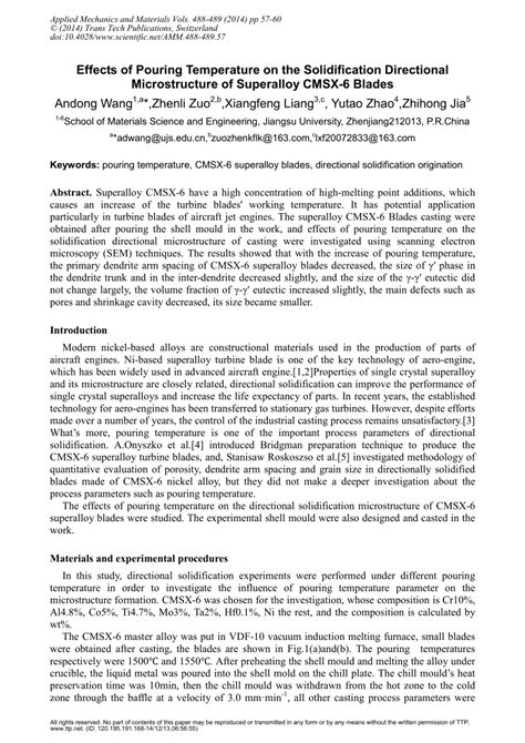 Pdf Effects Of Pouring Temperature On The Solidification Directional Microstructure Of