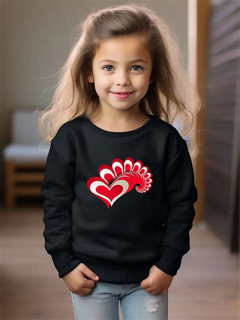 Love Heart Print Trendy Sweatshirt Girls Casual Graphic Temu Philippines