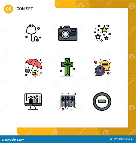 Mobile Interface Filledline Flat Color Set Of 9 Pictograms Of Parish Church Party Cathedral