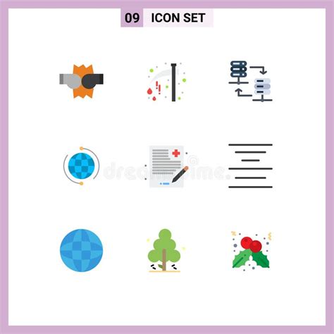 Flat Color Pack Of 9 Universal Symbols Of Internet Connection Server Connect Globe Stock