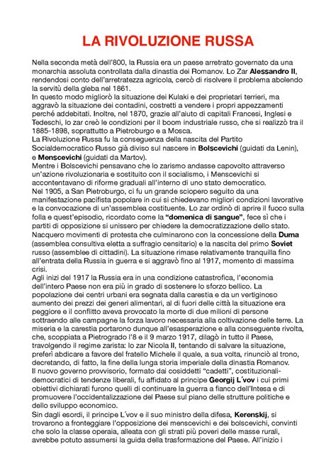 Rivoluzione Russa Riassunto Dispense Di Storia Docsity