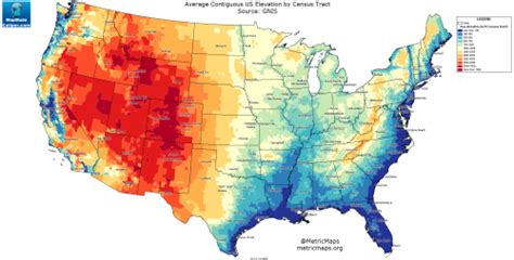Average Contiguous US Elevation By Census Tract Maps On The Web