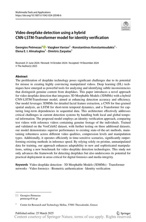 pdf video deepfake detection using a hybrid cnn lstm transformer