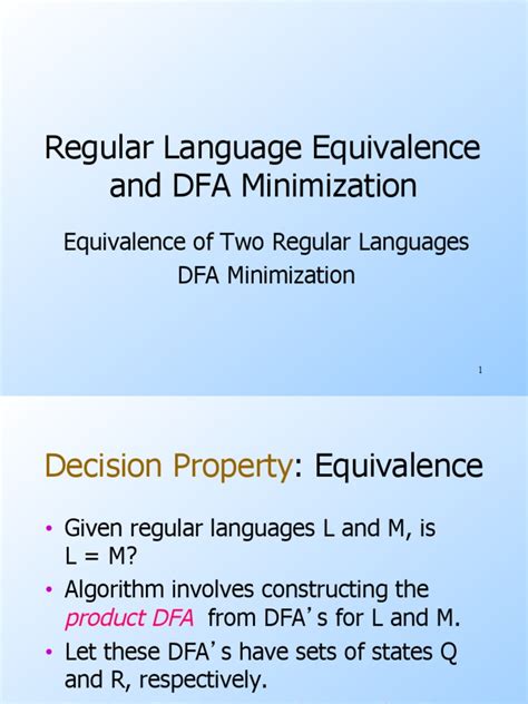 Regular Language Equivalence And Dfa Minimization Pdf Formal