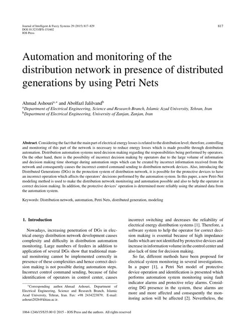 Pdf Automation And Monitoring Of The Distribution Network In Presence Of Distributed