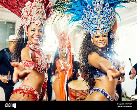 Portrait Of Women Samba And Carnival Band In Brazil For Celebration