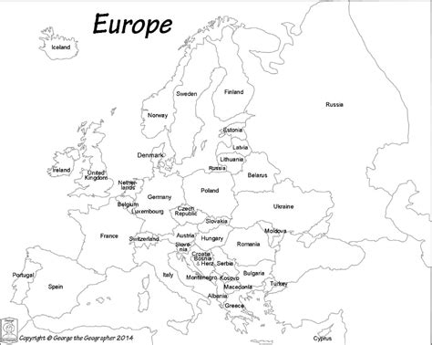 Europe Map Black And White Labeled