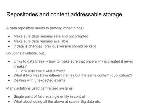 [ppt] Repositories And Content Addressable Storage A Data Repository Needs Powerpoint