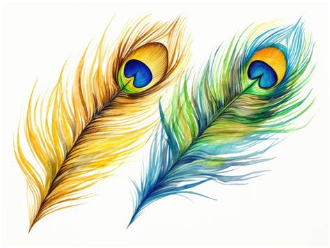 Watercolor Peacock Feather Isolated Aquarelle Plumage Creative