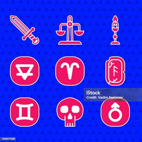 세트 양자리 조디악 두개골 화성 매직 룬 쌍둥이 자리 지구 요소 불타는 촛불과 중세 칼 아이콘 벡터 4가지 개체에 대한 스톡 벡터 아트 및 기타 이미지 Istock