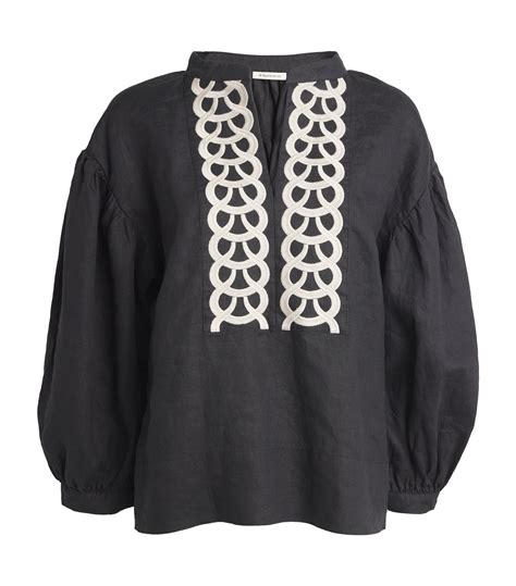 Womens By Malene Birger Black Organic Linen Camdus Blouse Harrods US