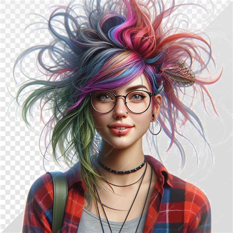 Premium Psd Trendy Colorful Punk Rock Girl With Smiling Face Portrait