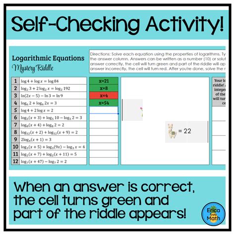 Solving Logarithmic Equations Using Properties Of Logs Digital Activity Riddle Made By Teachers