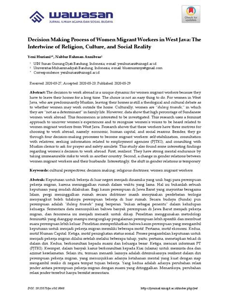 Decision Making Process Of Women Migrant Workers In West Java Pdf