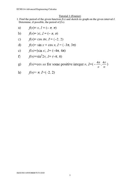 Tutorial 1 Fourier With Solution 2020 Pdf Pdf Fourier Series