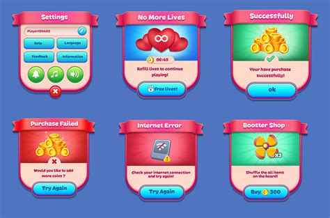 Casual Game Ui Popup Set Of Game Window Screens Game Ui 2d By