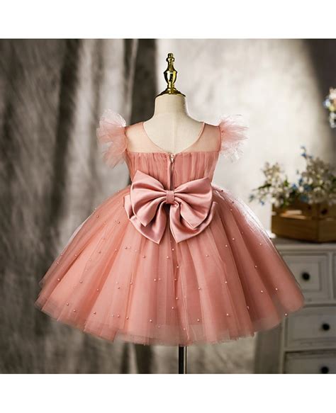 Pink Tulle Beaded Girls Birthday Party Dress Tb4050