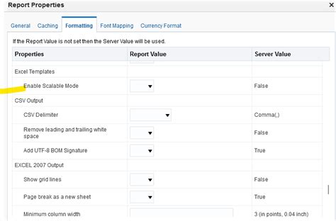 Excel Template Scalable Mode To True From Runtime Properties — Oracle