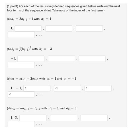 Solved 1 Point For Each Of The Recursively Defined