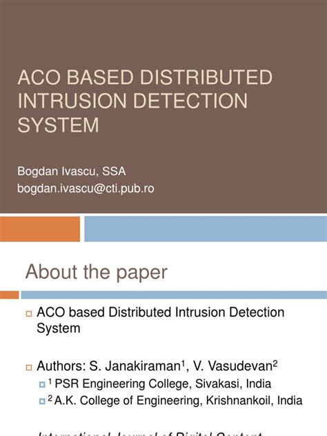 ant colony optimization based distributed intrusion detection system