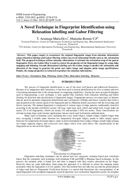Pdf A Novel Technique In Fingerprint Identification Using Relaxation