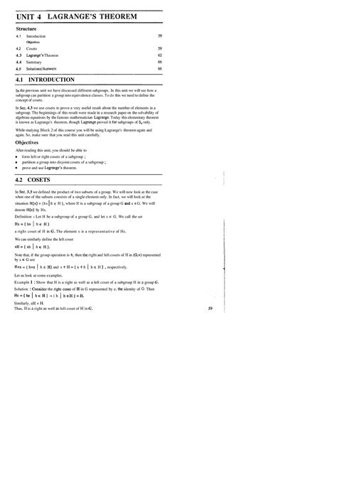 Unit 4 Legrange Theorem UNIT 4 LAGRANGE S THEOREM Structure