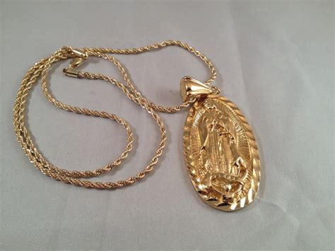 Virgen De Guadalupe Cadena Medalla Oro K Sinaloense Our Lady Of Guadalupe Gold Rosary Necklace