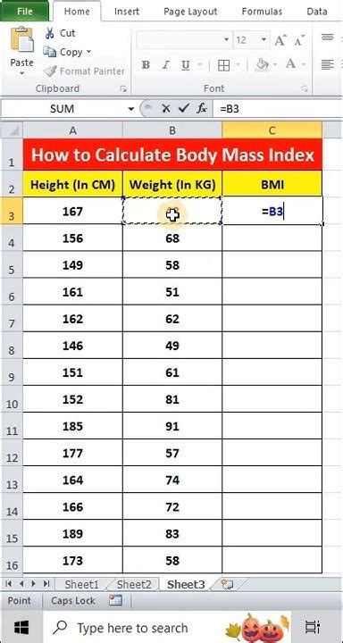 Calculate Bmi In Just A Few Seconds Excel Excelcourse Exceltutorial