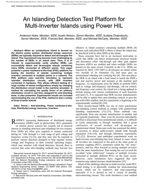 Pdf An Islanding Detection Test Platform For Multi Inverter Islands