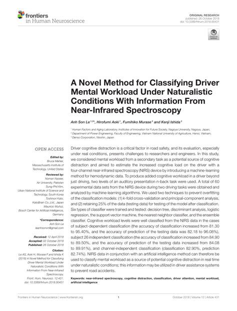 Pdf A Novel Method For Classifying Driver Mental Workload Under Naturalistic Conditions With