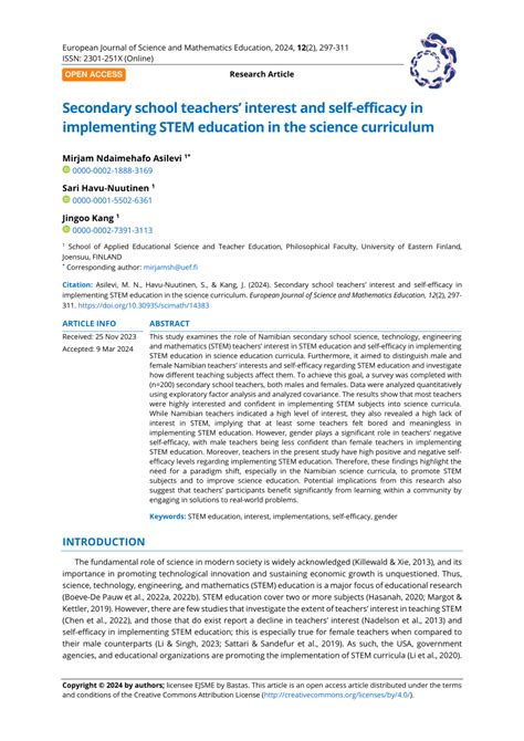 Pdf Secondary School Teachers Interest And Self Efficacy In