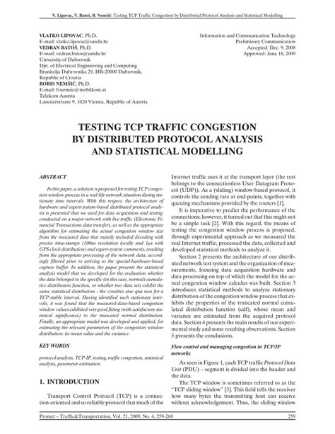 pdf testing tcp traffic congestion by distributed protocol analysis