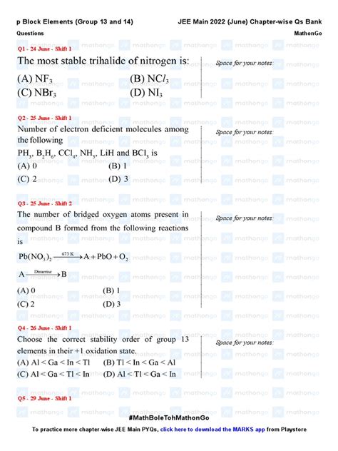 P Block Elements Group 13 And 14 Jee Main 2022 Chapter Wise