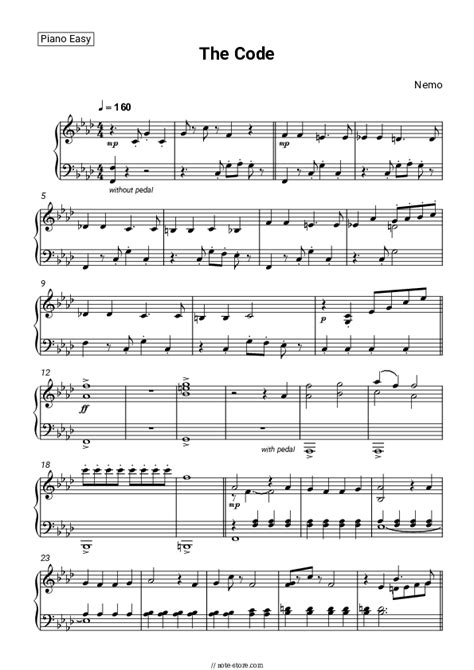 The Code Piano Sheet Music Easy Nemo In Note Piano Easy Sku