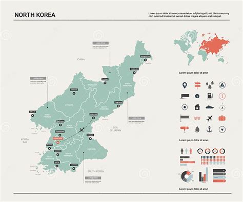 北朝鲜的传染媒介地图 与分裂、城市和首都平壤的高详细的国家地图 E 向量例证 插画 包括有 圈子 等高 146908332