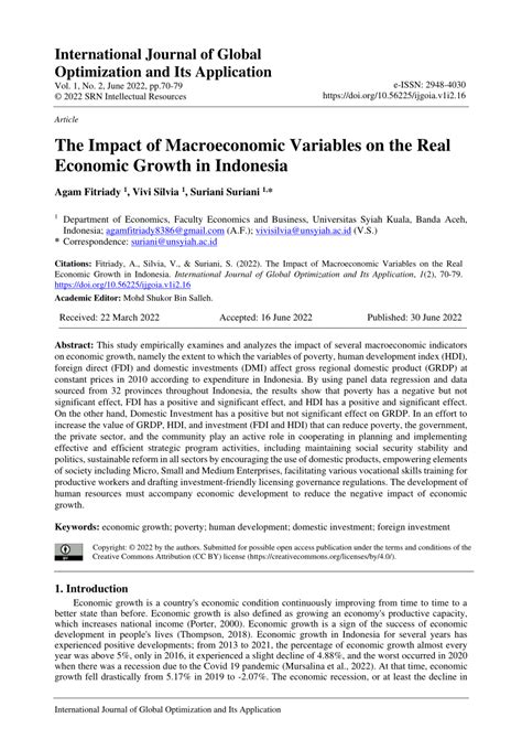 Pdf The Impact Of Macroeconomic Variables On The Real Economic Growth In Indonesia