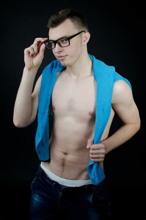 Young Guy With Glasses Posing Stock Image Image Of Stripped Happy