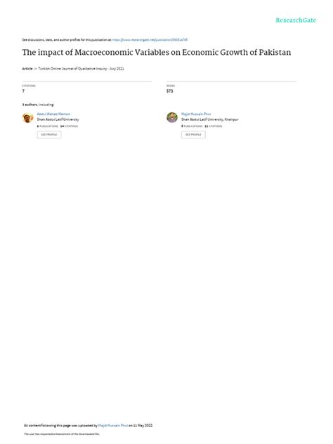 The Impact Of Macroeconomic Variables On Economic Growth Of Pakistan Pdf Macroeconomics