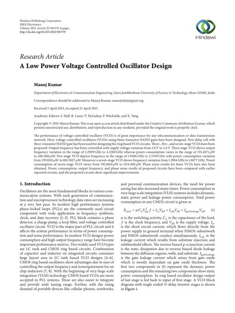 Pdf A Low Power Voltage Controlled Oscillator Design