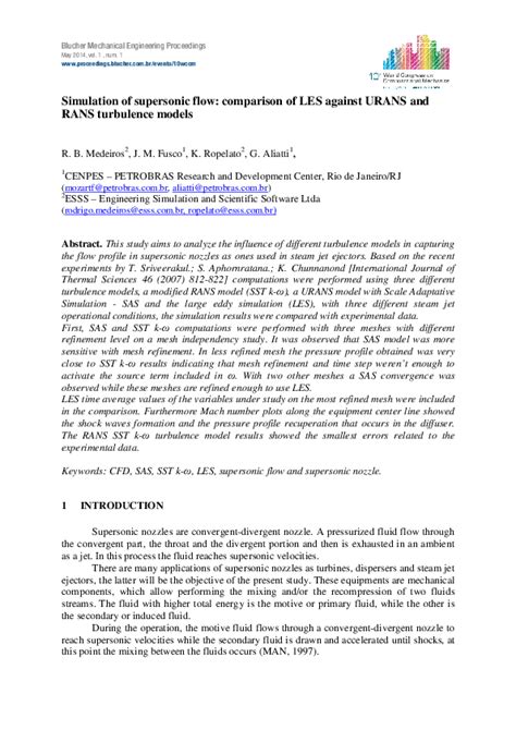 Pdf Simulation Of Supersonic Flow Comparison Of Les Against Urans