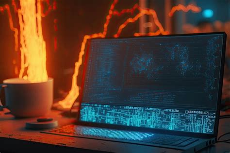 premium ai image ai generated hacker laptop with fire binary computer