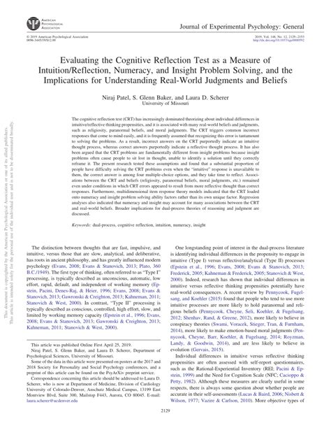 Pdf The Cognitive Reflection Test A Measure Of Intuition Reflection Numeracy And Insight